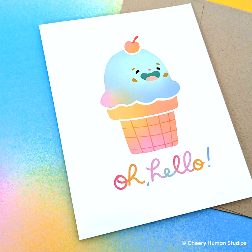 Oh Hello Ice Cream - Greeting Card – Cheery Human Studios